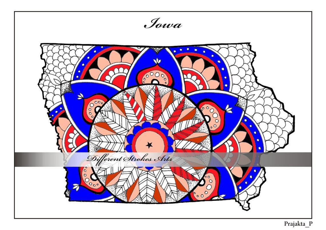 Iowa state map coloring page for adults patriotic printable | Etsy