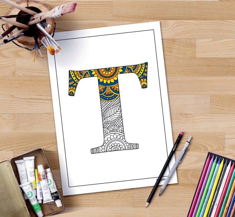 Zentangle alphabet coloring pages henna doodle alphabets | Etsy