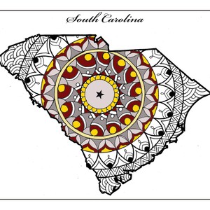 South Carolina state map adult coloring page printable | Etsy