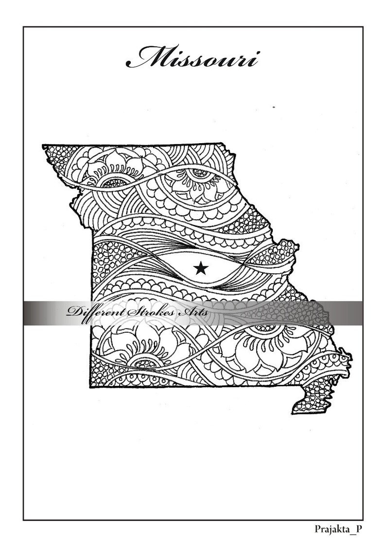 Missouri State Map Adult Coloring Page Map Art Printable | Etsy