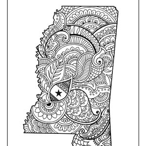 Mississippi state map adult coloring page Zentangle USA | Etsy