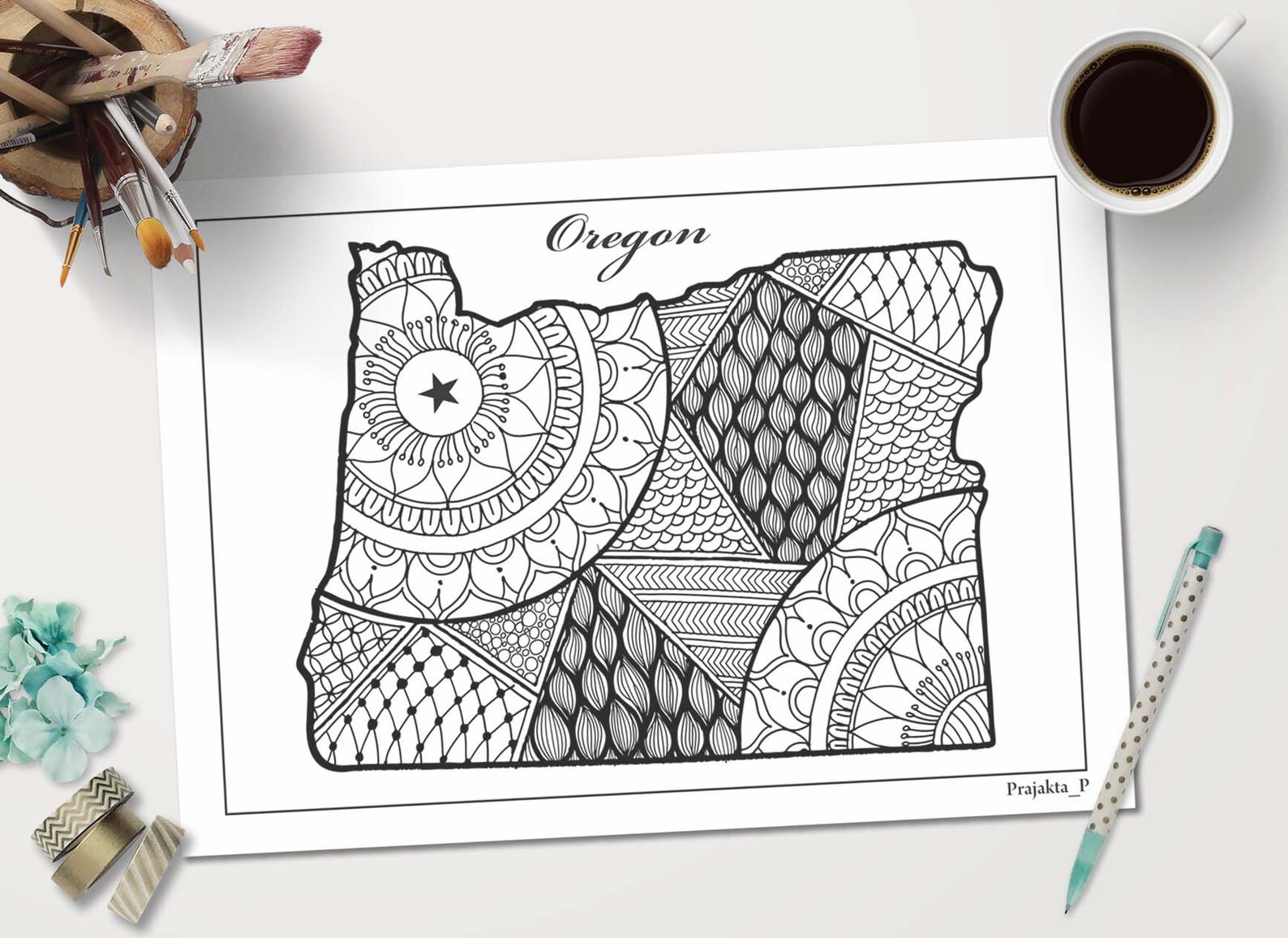 Oregon Map Adult Coloring page USA maps instant download PDF | Etsy