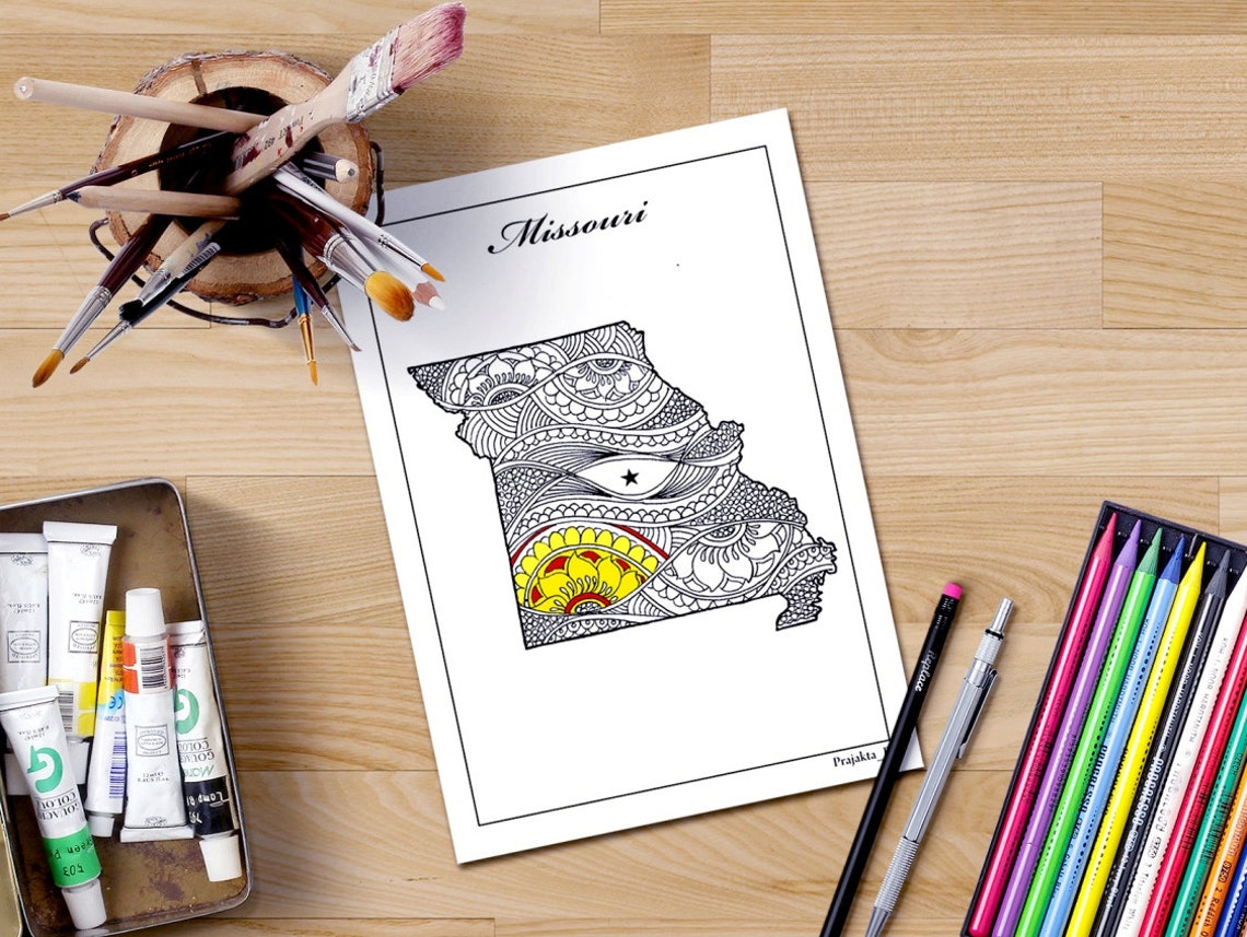 Missouri State Map Adult Coloring Page Map Art Printable | Etsy
