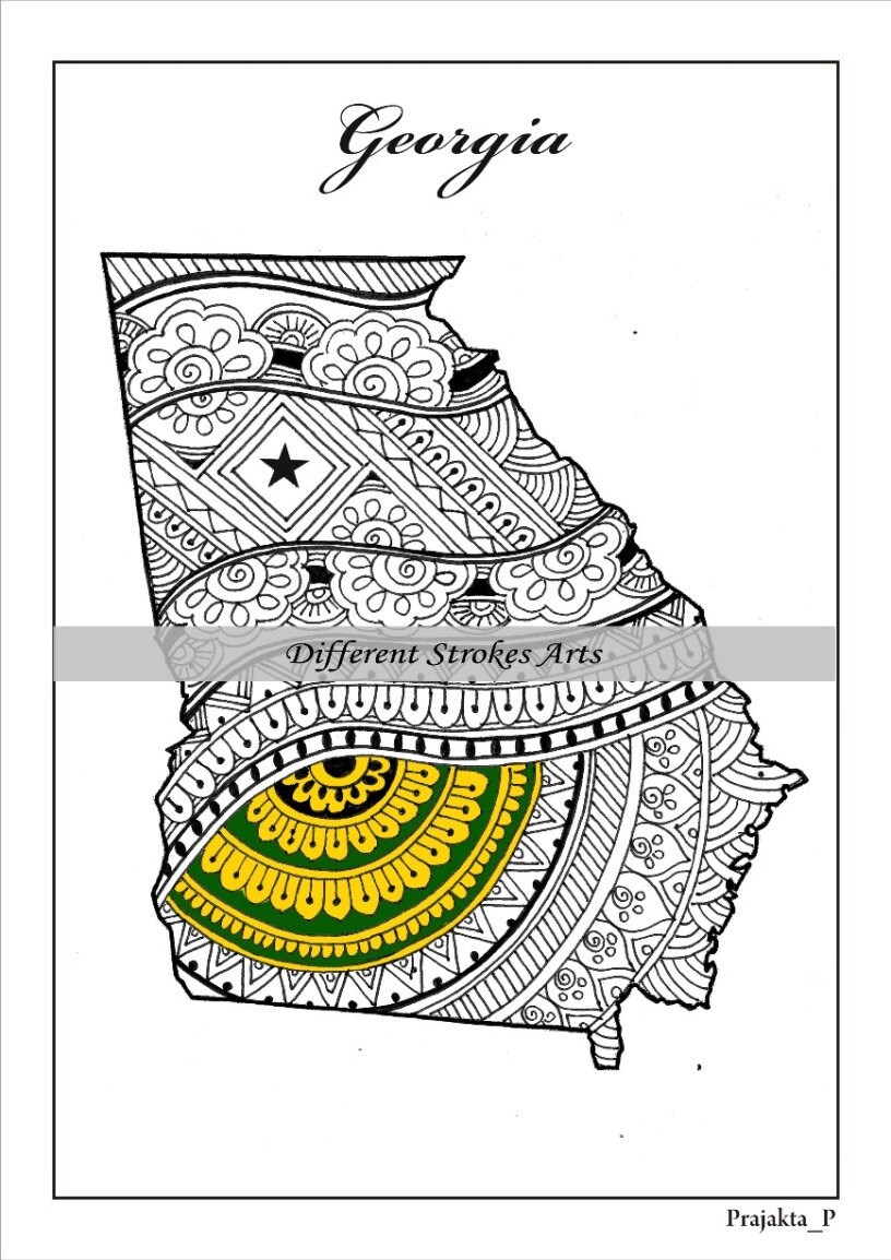 Georgia state map decorative maps usa adult coloring united | Etsy