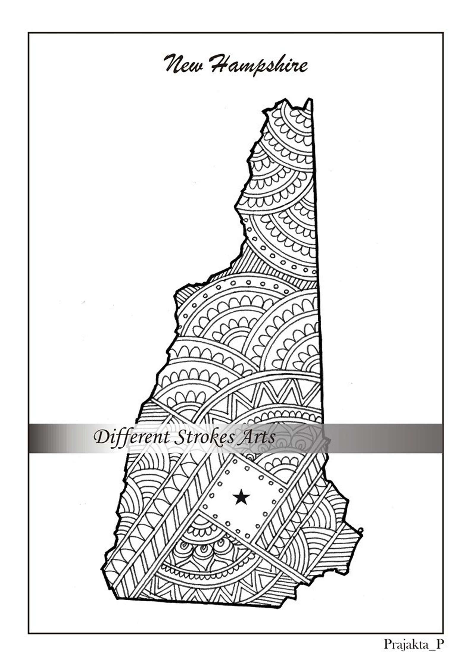 New Hampshire State Map Coloring Page for Adults Map Art - Etsy