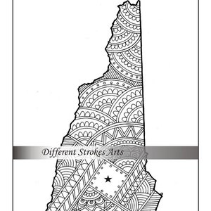 New Hampshire State Map Coloring Page for Adults Map Art - Etsy