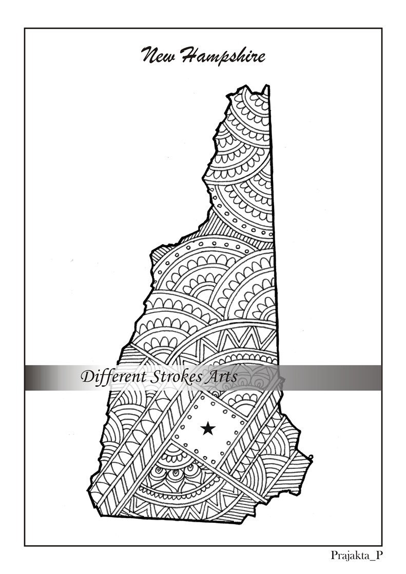 New Hampshire State Map Coloring Page for Adults Map Art - Etsy