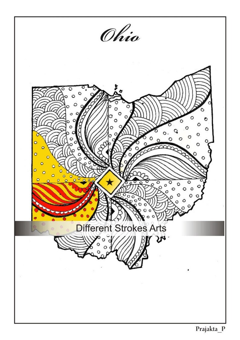 Ohio State Map Printable Coloring Pages for Adults Instant | Etsy