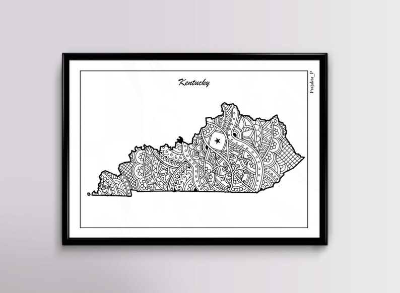 Kentucky Map Coloring Page for Adults Instant Download | Etsy