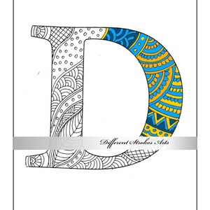Zentangle Alphabet Coloring Page, Letter D to Color for Adults ...