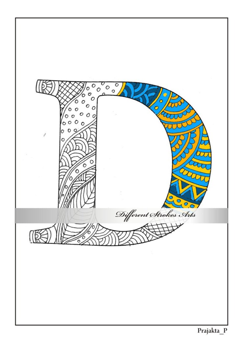 Zentangle Alphabet Coloring Page Letter D to Color for | Etsy