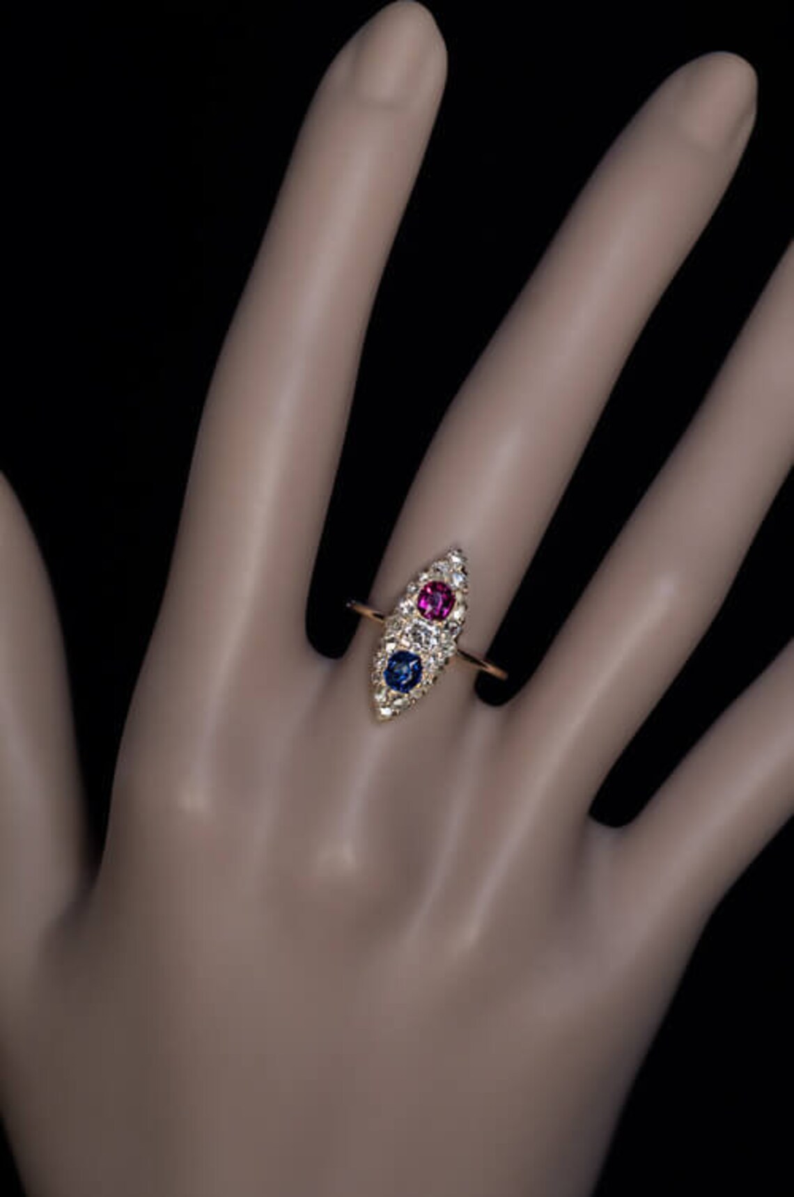 Antique Victorian Sapphire Diamond Ruby Marquise Ring - Etsy