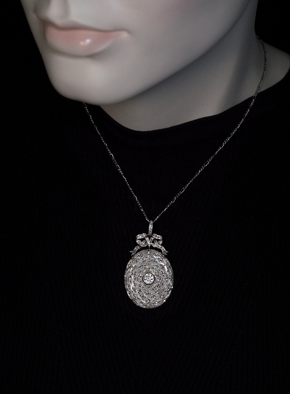 Belle Epoque Antique Diamond Platinum Locket Necklace | Etsy