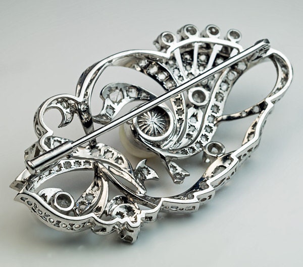 1920s Diamond Pearl Platinum Brooch Pin - Etsy