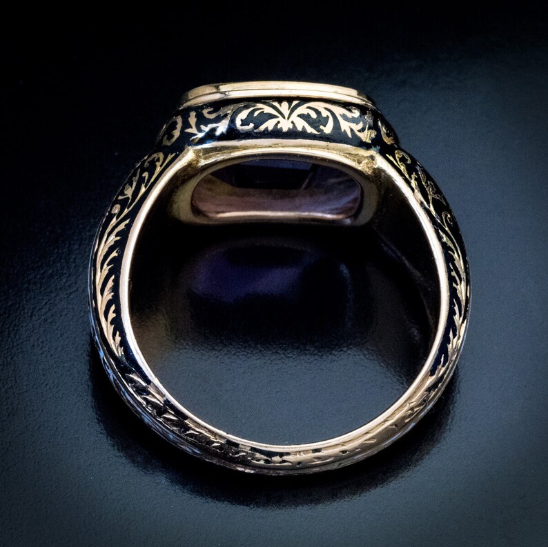Antique Amethyst Enamel Gold Mens Ring - Etsy