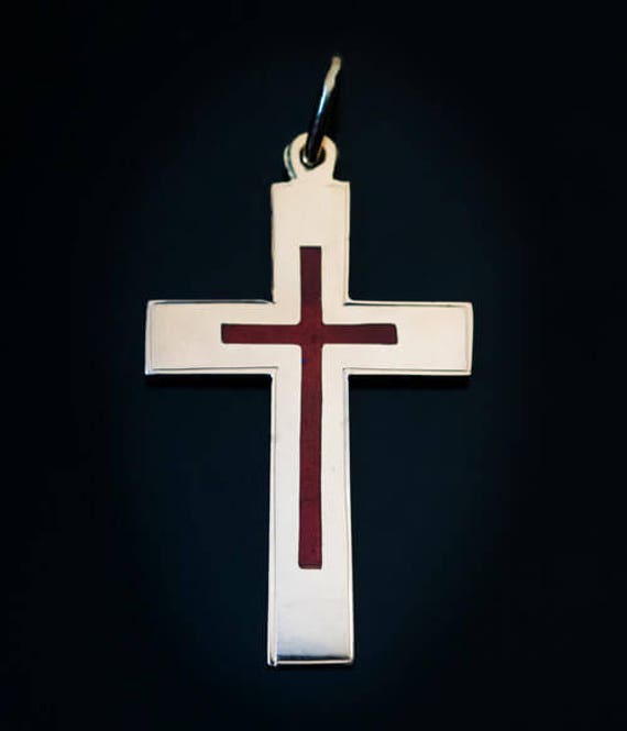 Antique Russian Red Enamel Gold Cross Pendant - Gem