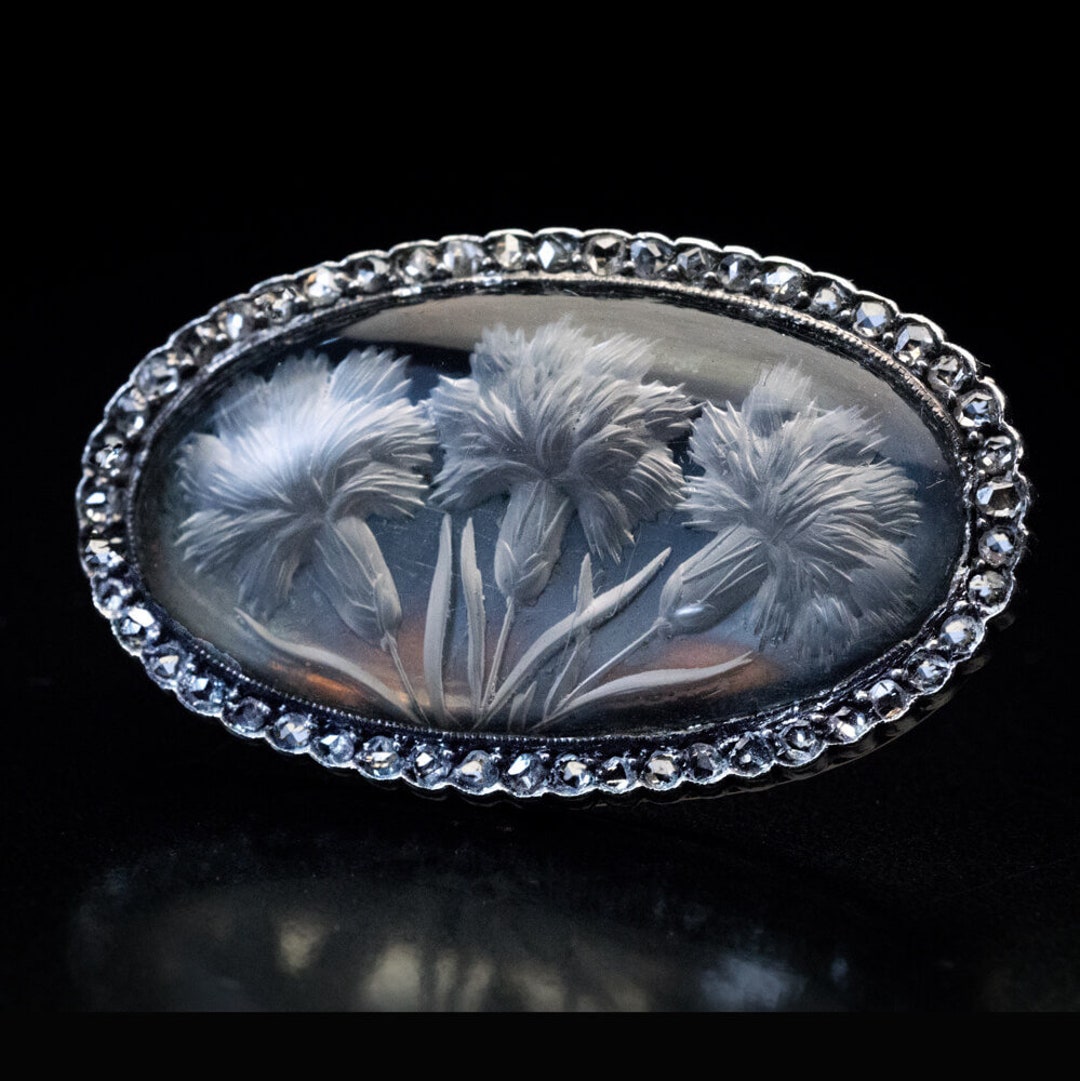 Antique Reverse Intaglio Crystal Diamond Brooch - Etsy