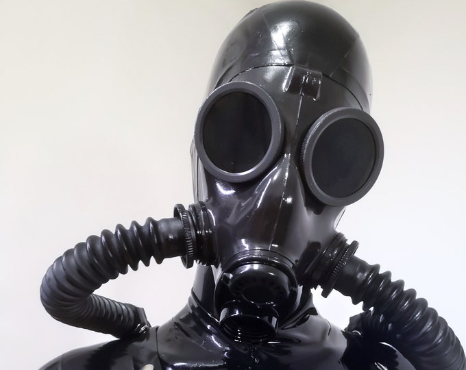 Heavy Rubber Fetish Custom GAS MASK Latex HOOD With Dark Lenses, Twin ...