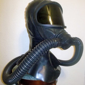 Fetish Heavy Rubber Latex Full Circle MSA REBREATHER Gas Mask Hood With ...