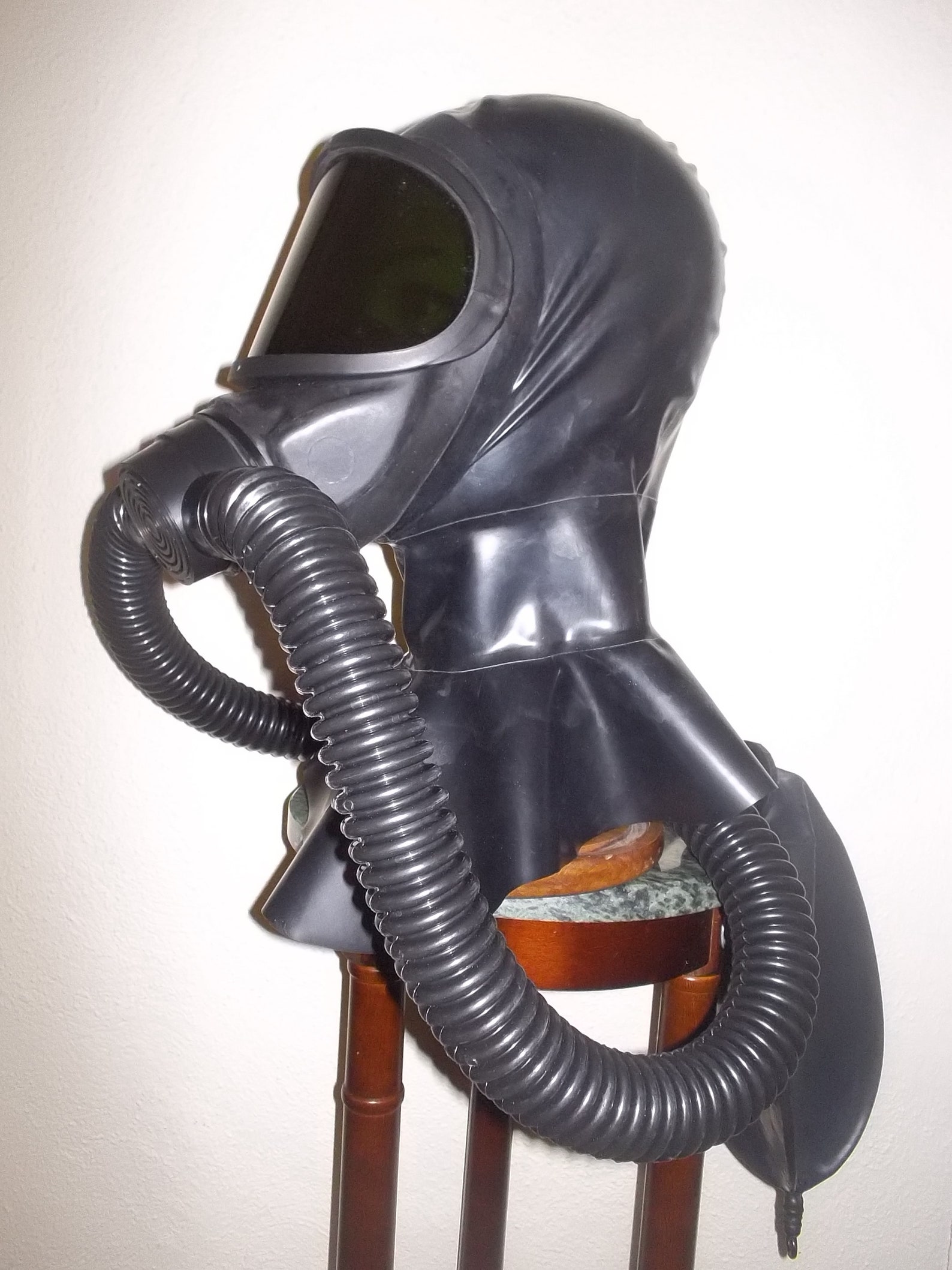 Fetish Heavy Rubber Latex Full Circle MSA REBREATHER Gas Mask Hood With ...