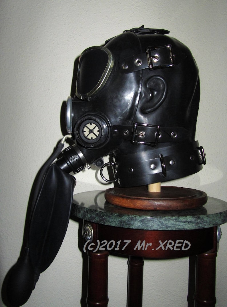 Fetish Heavy Rubber System 3-in-1 BONDAGE HELMET Gas Mask Rebreather ...
