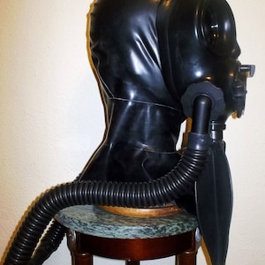 Fetish Heavy Rubber Gas Mask LATEX HOOD W Dark Lenses, Twin Hoses and ...