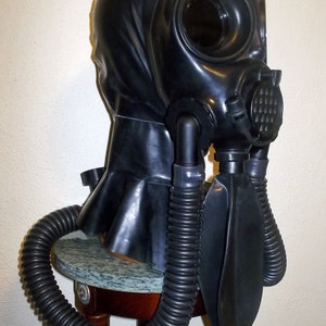 Fetish Heavy Rubber Gas Mask LATEX HOOD W Dark Lenses, Twin Hoses and ...