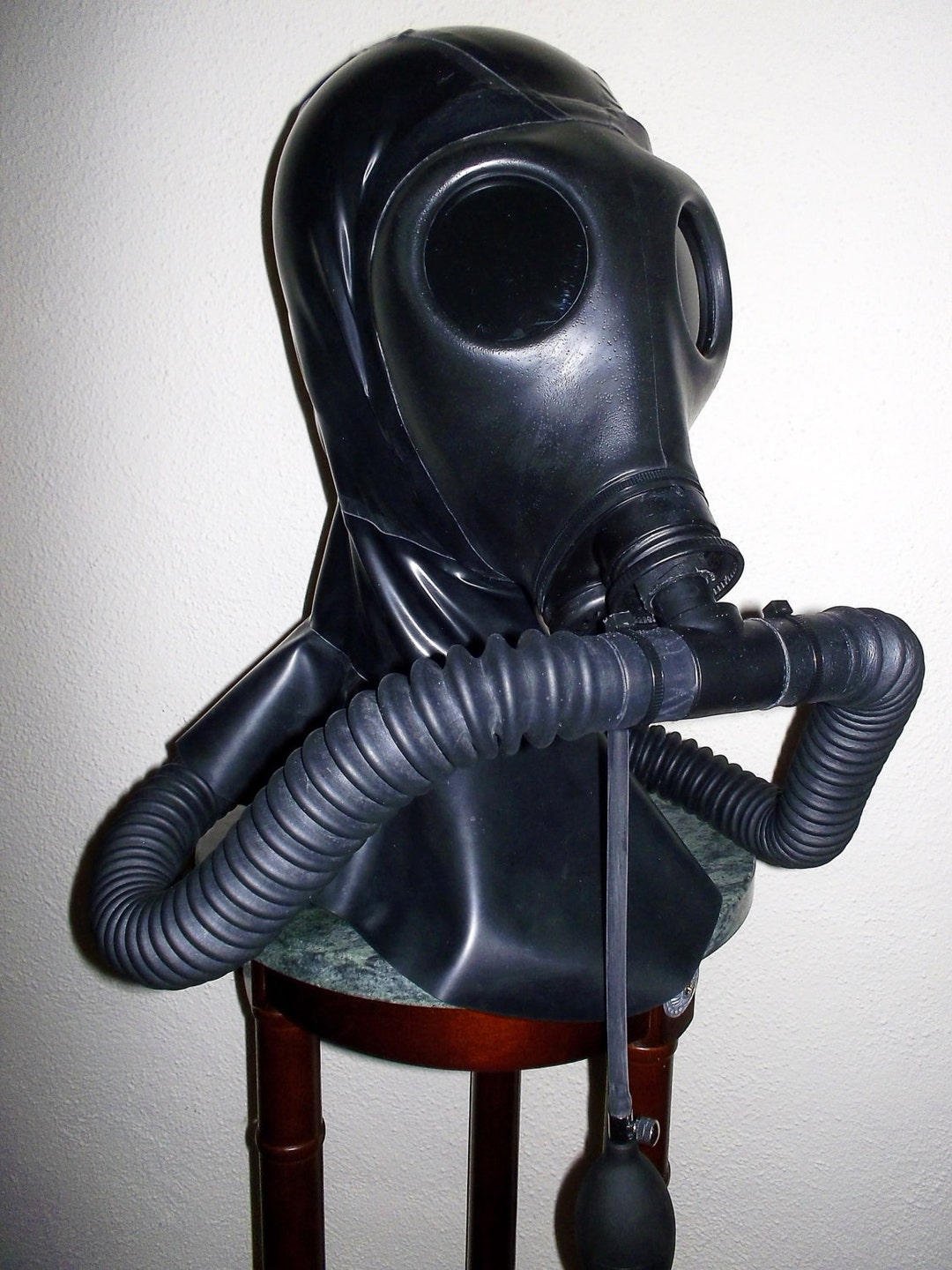 Fetish Heavy Rubber LATEX Gas Mask HOOD W/ Tinted Lenses, Twin Hoses ...
