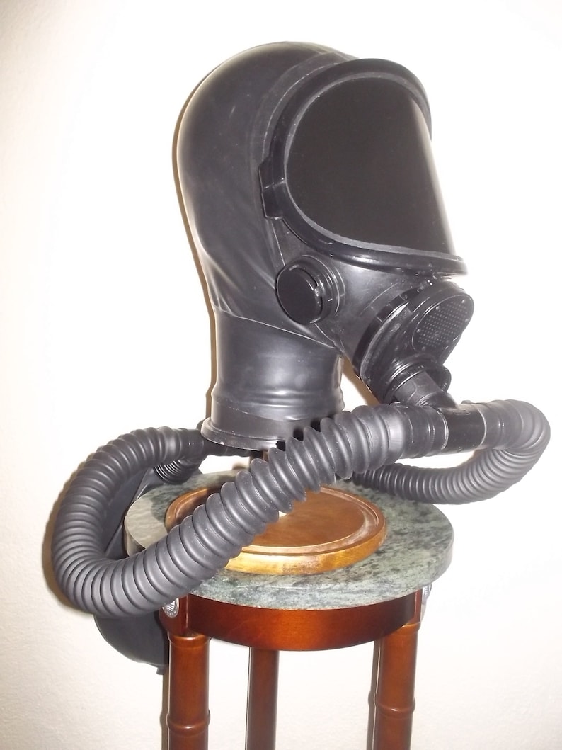 Fetish Heavy Rubber LATEX Gas Mask HOOD W/ Tinted Lenses, Twin Hoses ...
