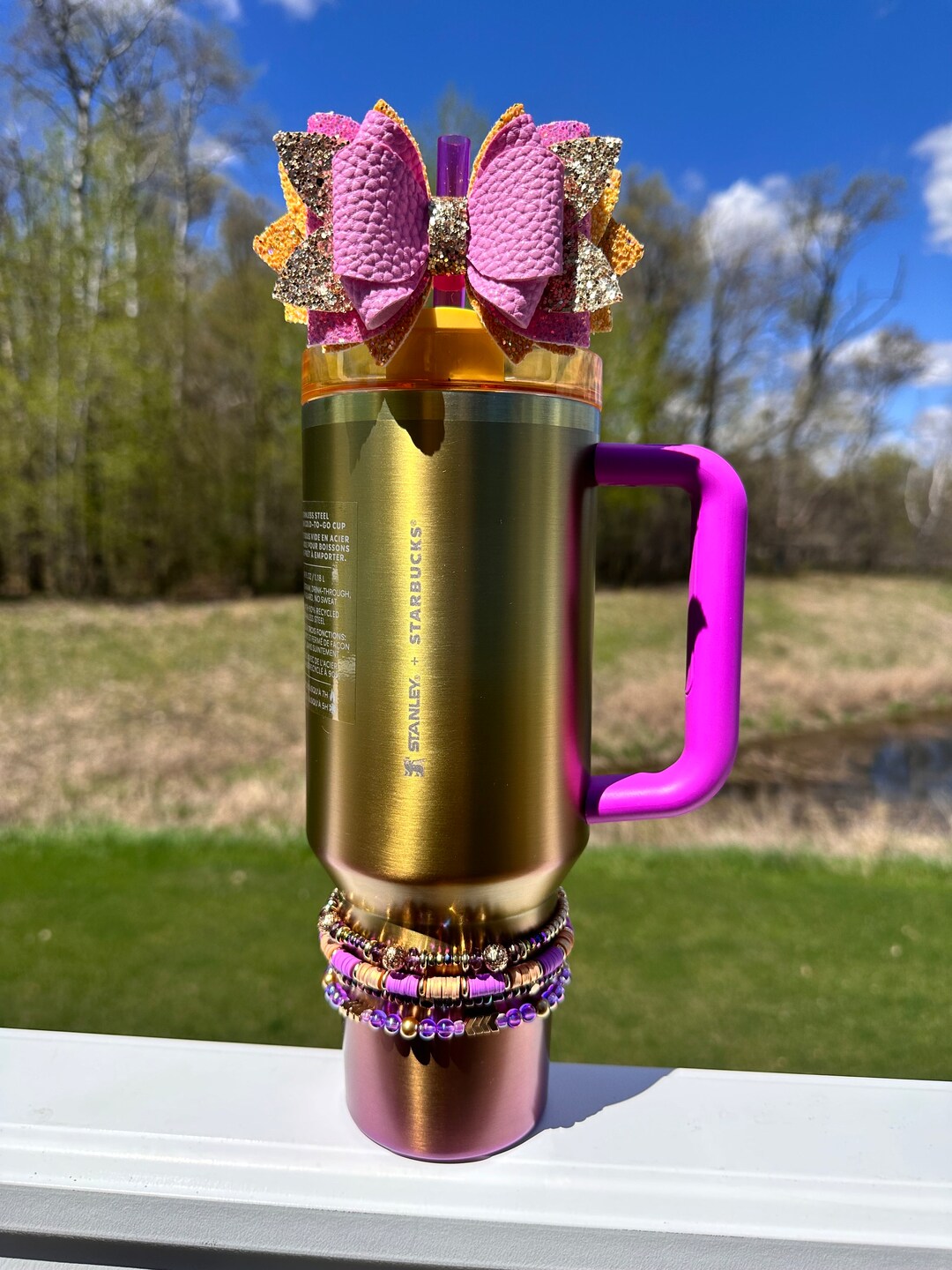 Summer Gradient Straw Bow for Stanley - Purple and Gold - Etsy