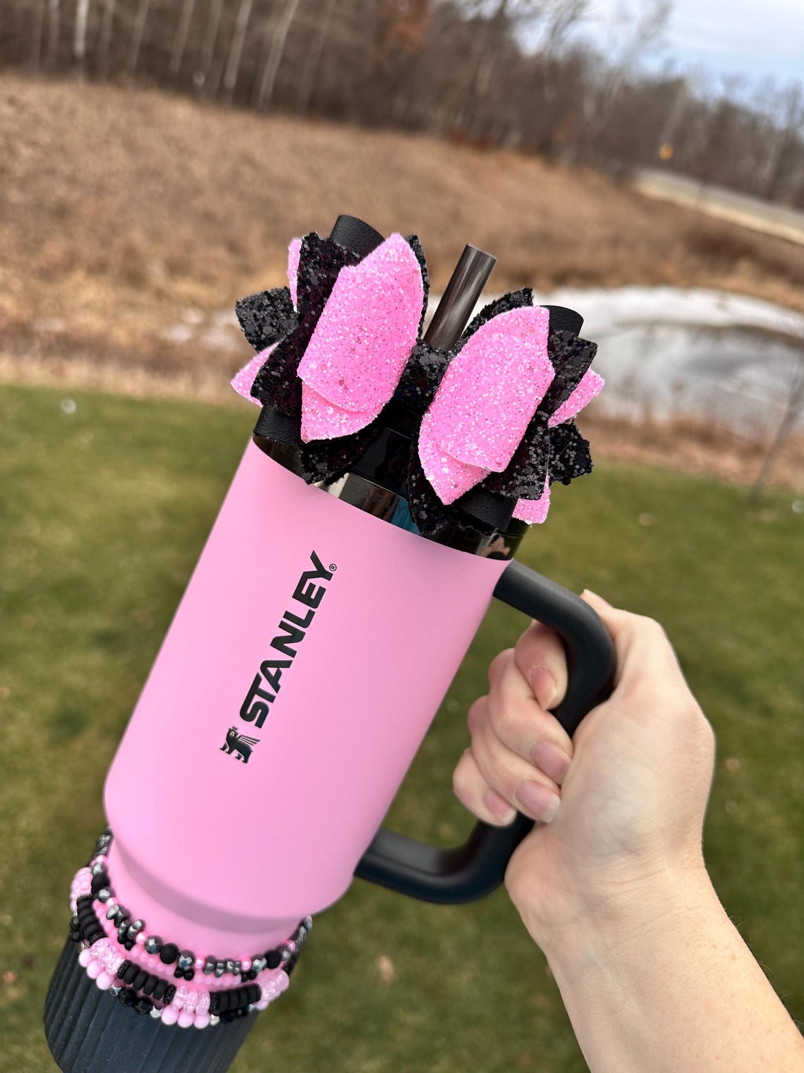 Messi Straw Bow for Stanley - Pink and Black - Etsy