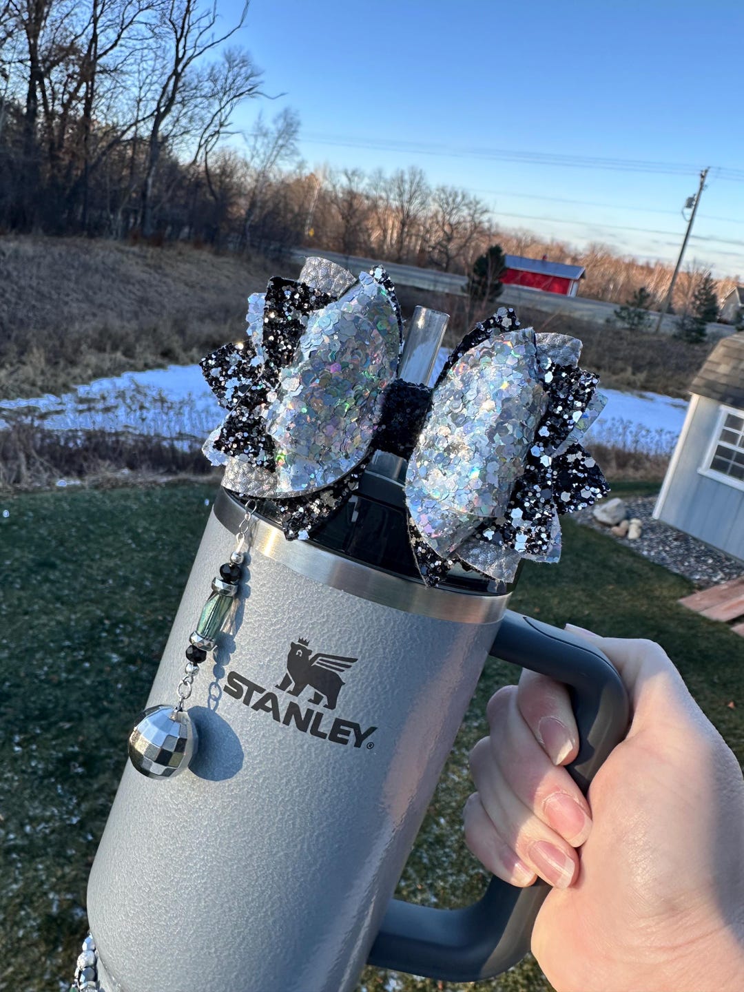 Midnight Glitz Straw Bow for Stanley - Black and Holographic Silver - Etsy