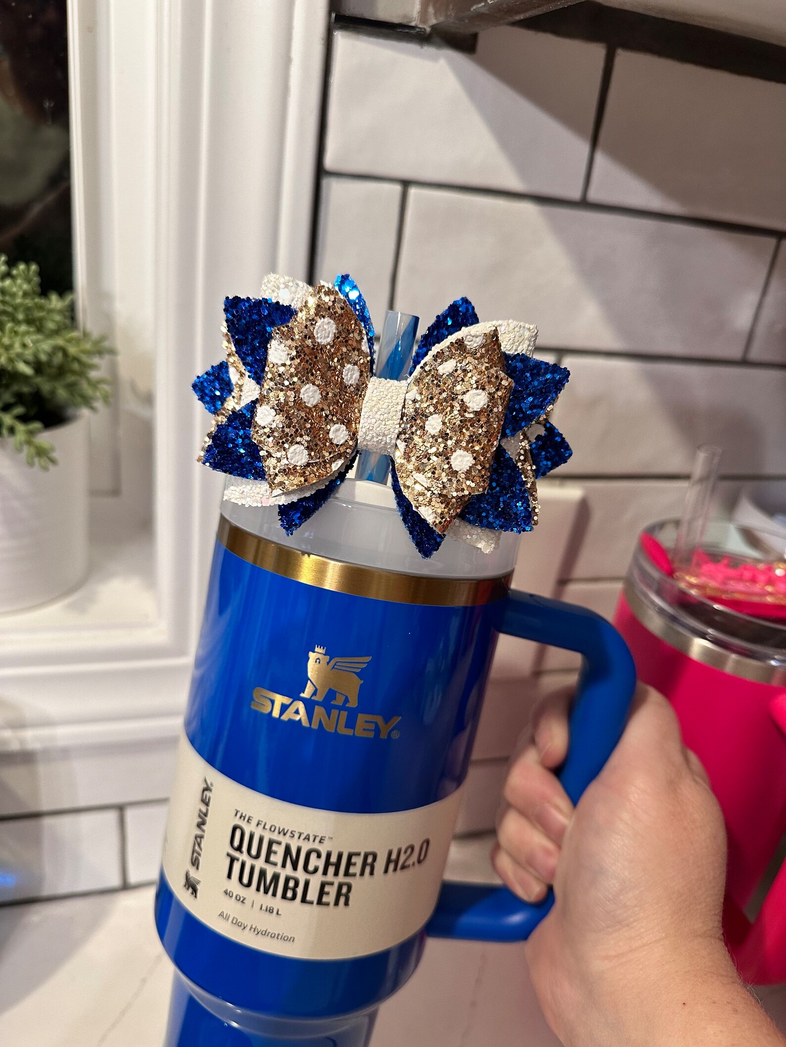 Arctic Twist Stanley Straw Bow - Royal Blue and Gold - Etsy