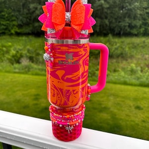 Pink Orange Swirl Moolah Bow for Stanley Straw - Etsy