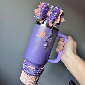 Periwinkle Shimmer Stanley Straw Bow - Purple and Peach - Etsy