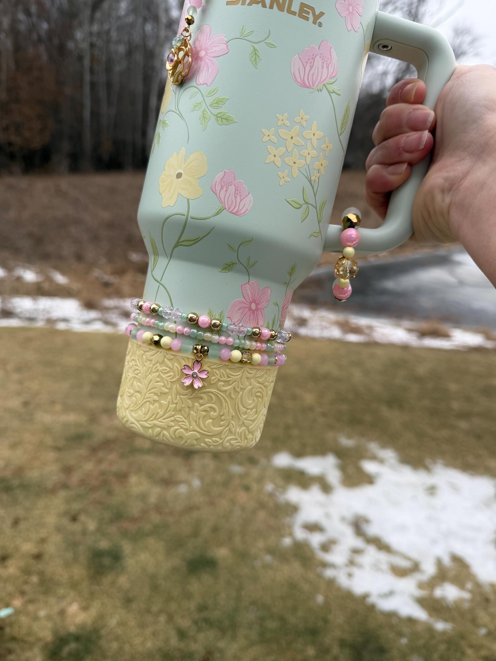 Spring Blossom Stanley Cup Bracelet Accessory - Flowers, Pink, Green ...