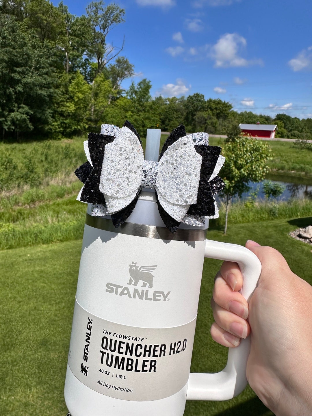 Black / White / Silver Straw Bow for Stanley Cup - Etsy