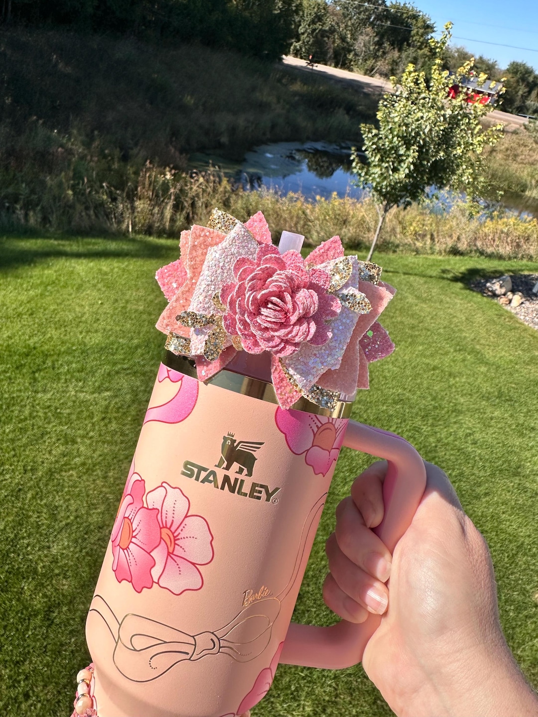 Peaches and Cream Stanley Flower Straw Bow - Etsy