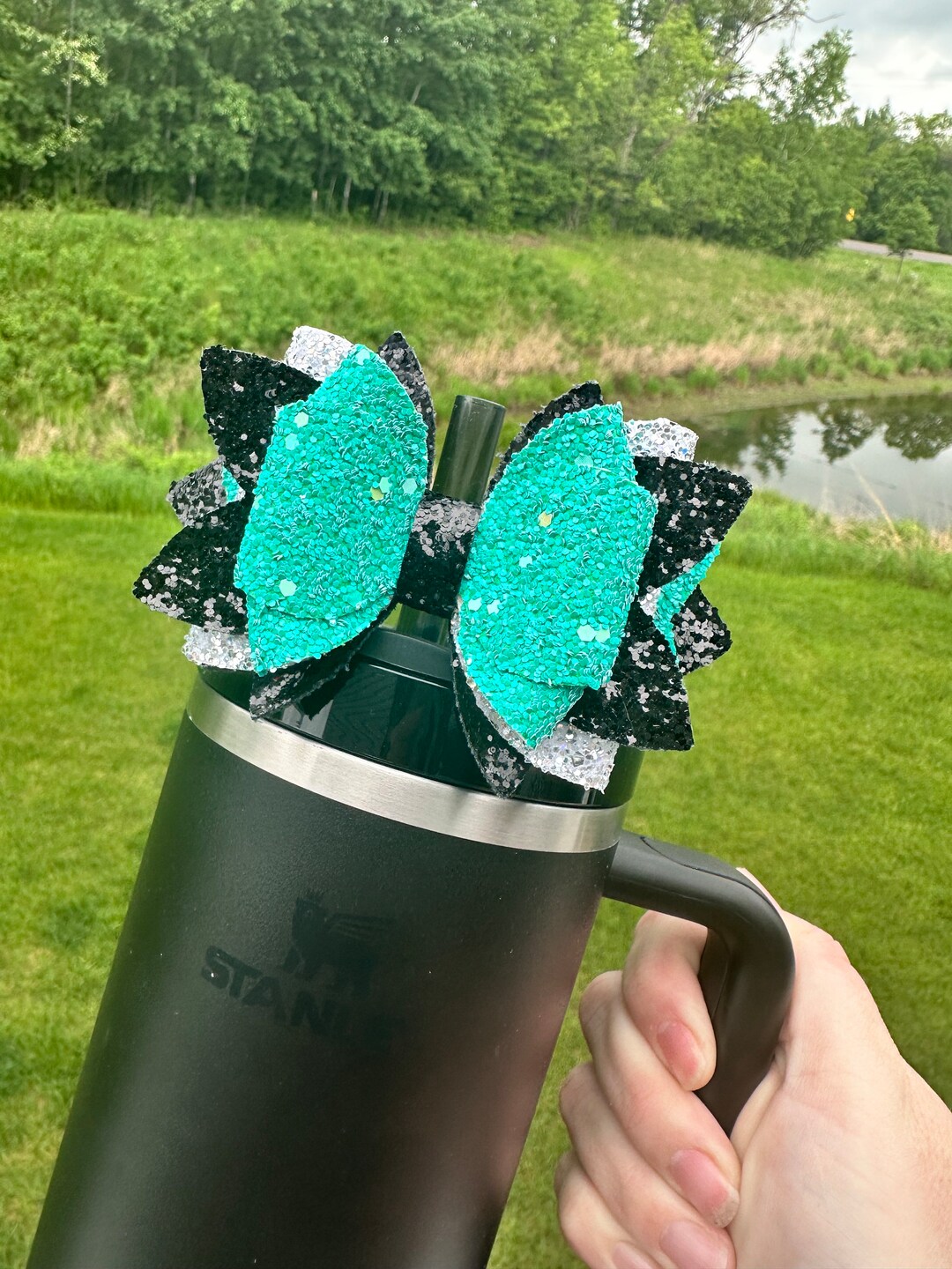Teal, Black and Silver Straw Bow for Stanley Cup - Etsy