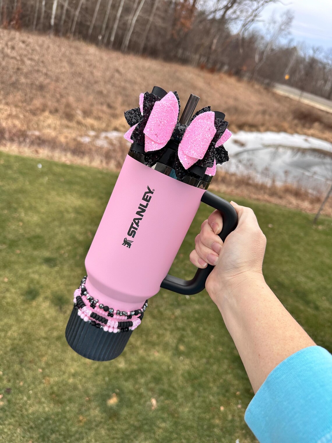 Messi Straw Bow for Stanley - Pink and Black - Etsy