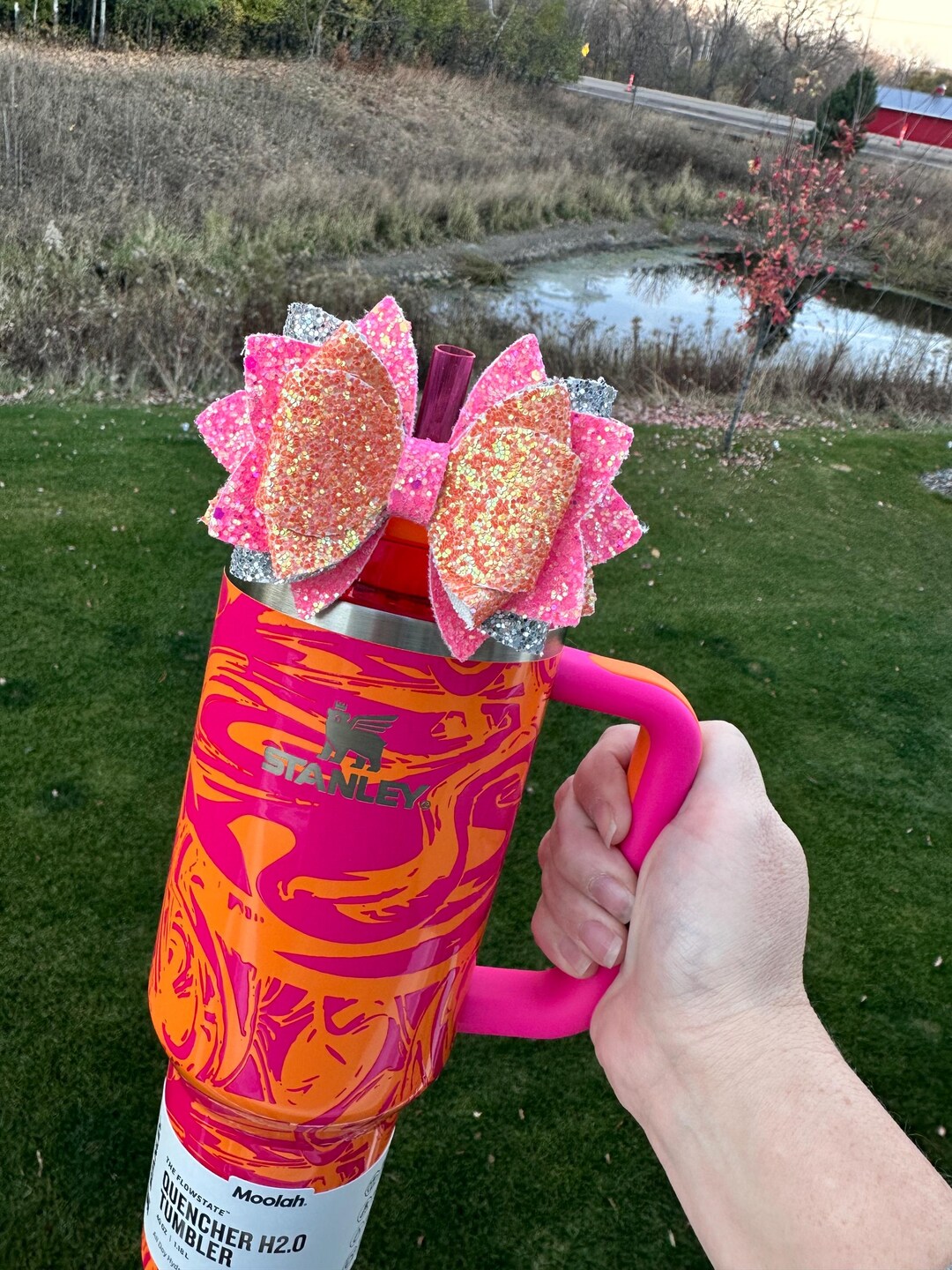 Pink Orange Swirl Moolah Bow for Stanley Straw - Etsy