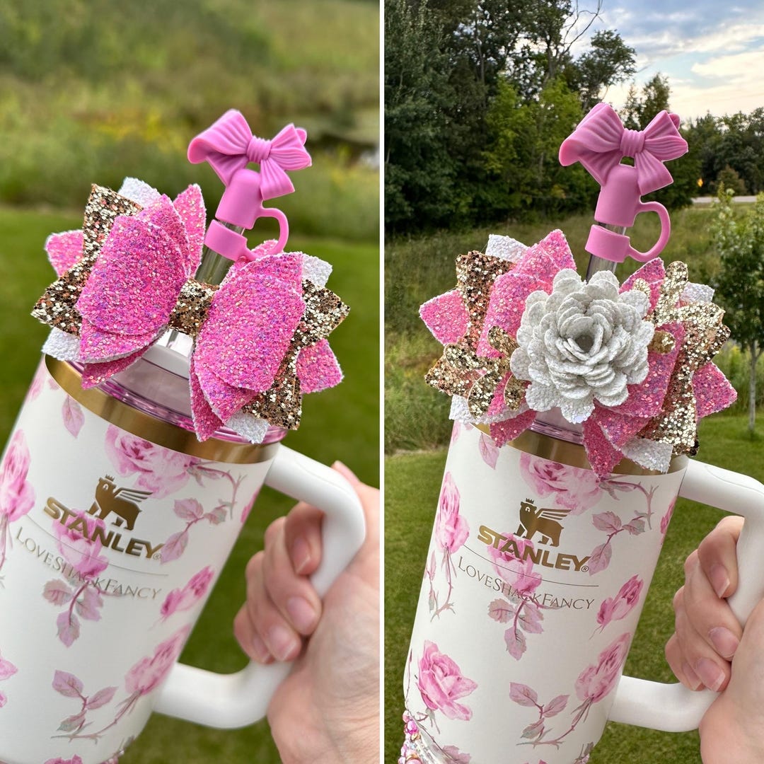 Loveshack Ribbon Rosa Stanley Straw Bow - Pink and Gold - Etsy