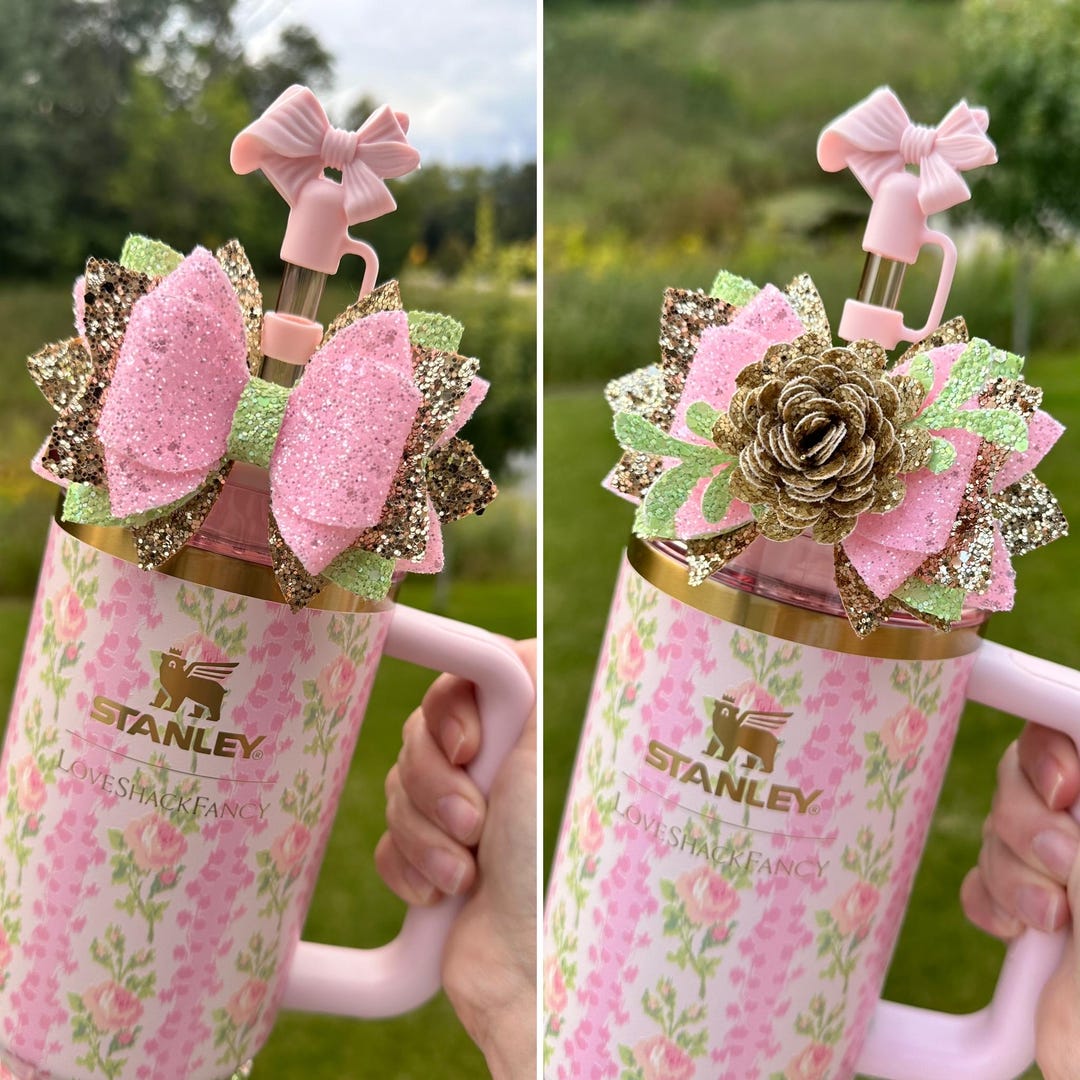 Loveshack Blooming Heirloom Stanley Straw Bow - Pink and Green - Etsy