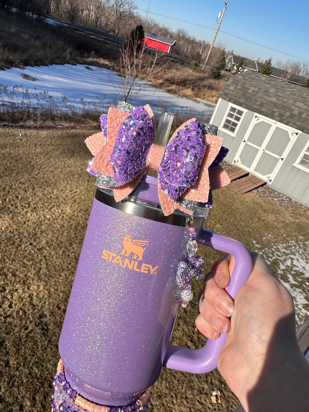 Periwinkle Shimmer Stanley Straw Bow - Purple and Peach - Etsy