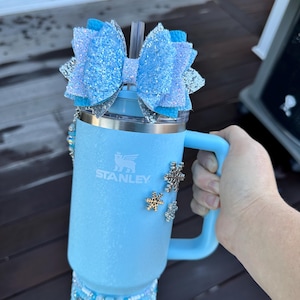 Powder Blue Crush Stanley Straw Bow - Blue and Silver - Etsy