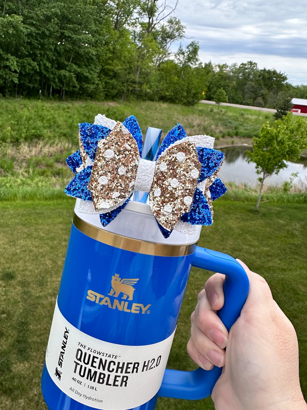 Arctic Twist Stanley Straw Bow - Royal Blue and Gold - Etsy