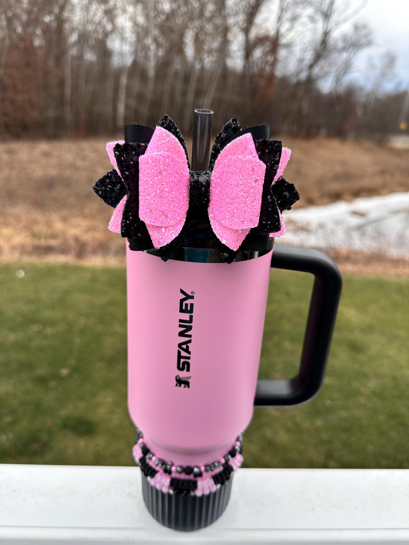 Messi Straw Bow for Stanley - Pink and Black - Etsy