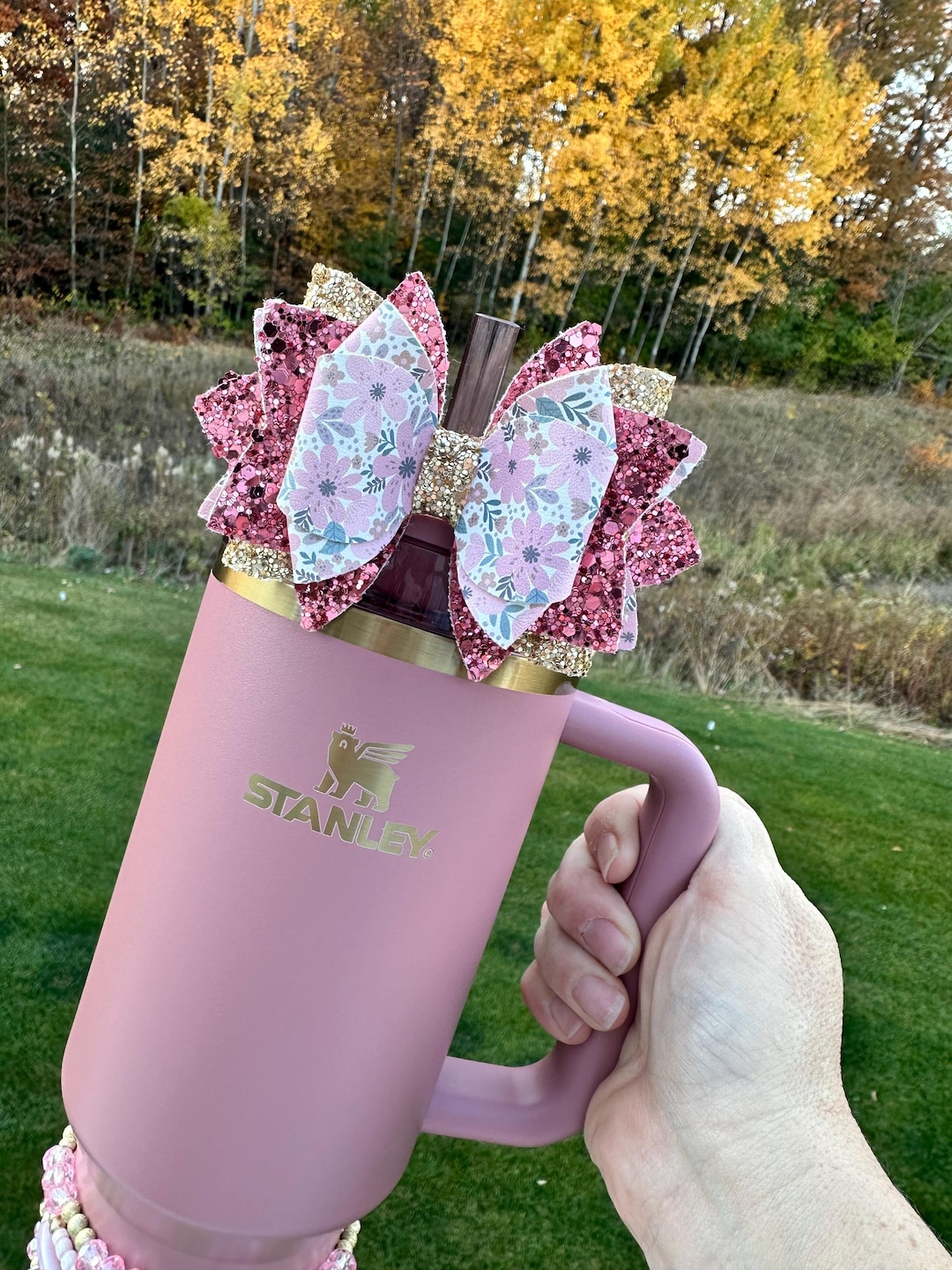 Antique Pink Floral Stanley Straw Bow V2 - Etsy