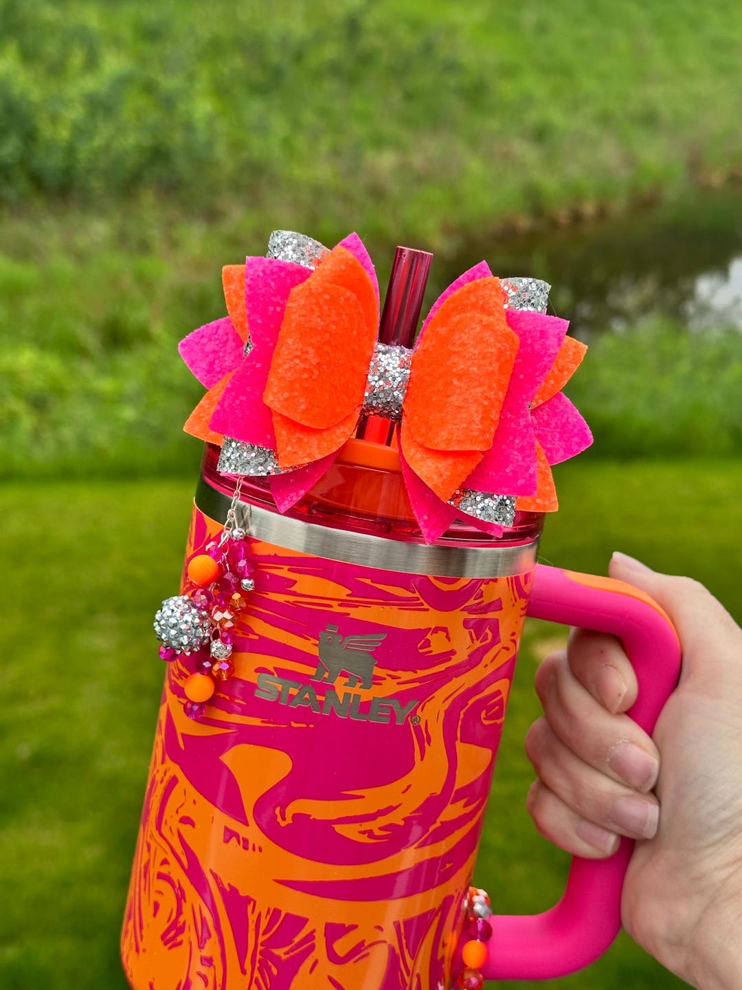 Pink Orange Swirl Moolah Bow for Stanley Straw - Etsy