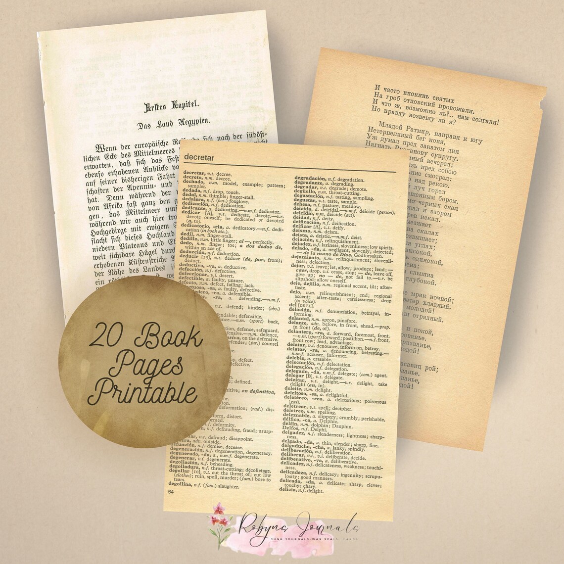 Vintage Book Page Printable Digital Download - Set of 20 Authentic ...